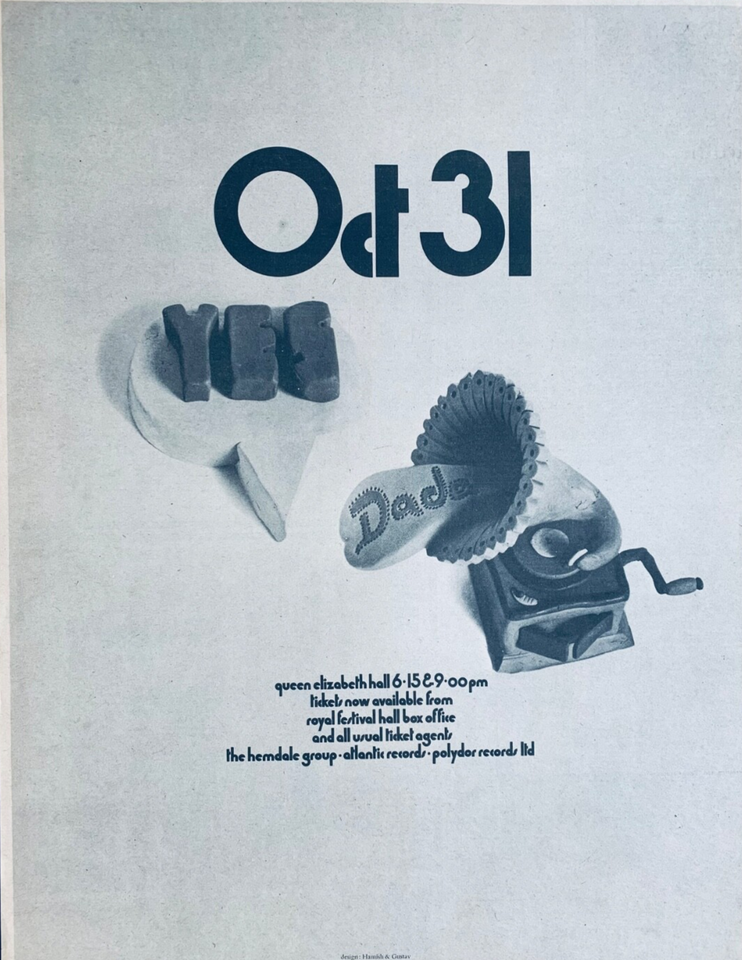 YES & DADA vintage 1970 POSTER ADVERT CONCERT QUEEN ELIZABETH HALL Prog ...