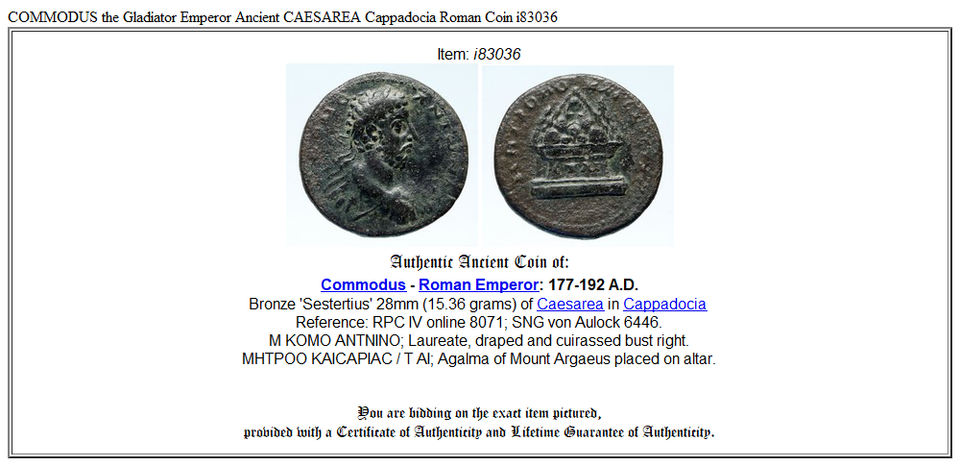 COMMODUS the Gladiator Emperor Ancient CAESAREA Cappadocia Roman Coin ...