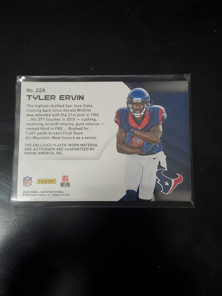 2016 Tyler Ervin Certified Rookie Auto 3-CLR Patch Texans San Jose ...
