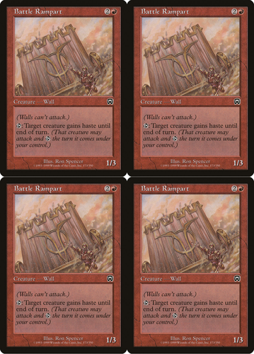 MTG 1999 BATTLE RAMPART 173/350 - WALL CREATURE - MAGIC CARD x4 copies ...