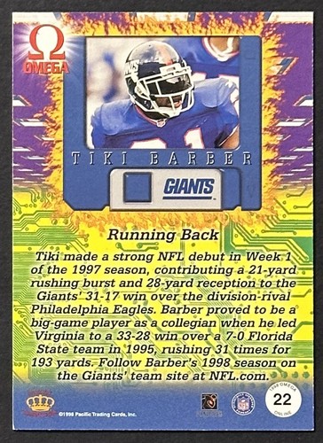 1998 Pacific Omega #22 Tiki Barber Online | eBay