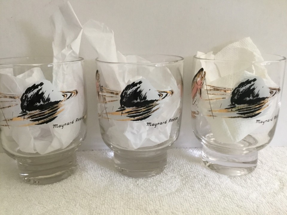 3 Maynard Reecce Trout Design 12 Oz Glass Old Fashioned, Rocks. | eBay