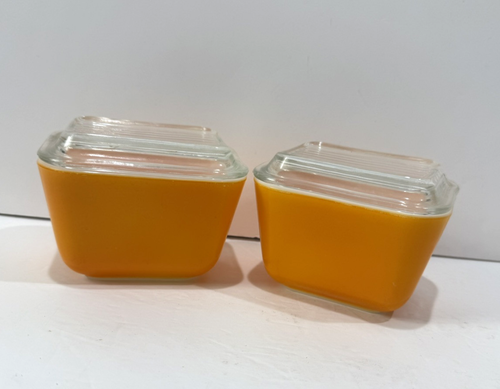 2 Orange Vintage PYREX Refrigerator Dish # 501 B with Lids 1-1/2 Cup ...