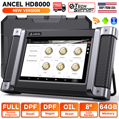 ANCEL HD8000 All System Code Reader Diesel Heavy Duty Truck Scanner ...