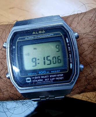 rare vintage 1983 Alba Y789-5380 (SeikoPulsar) alarm chrono 10bar ...