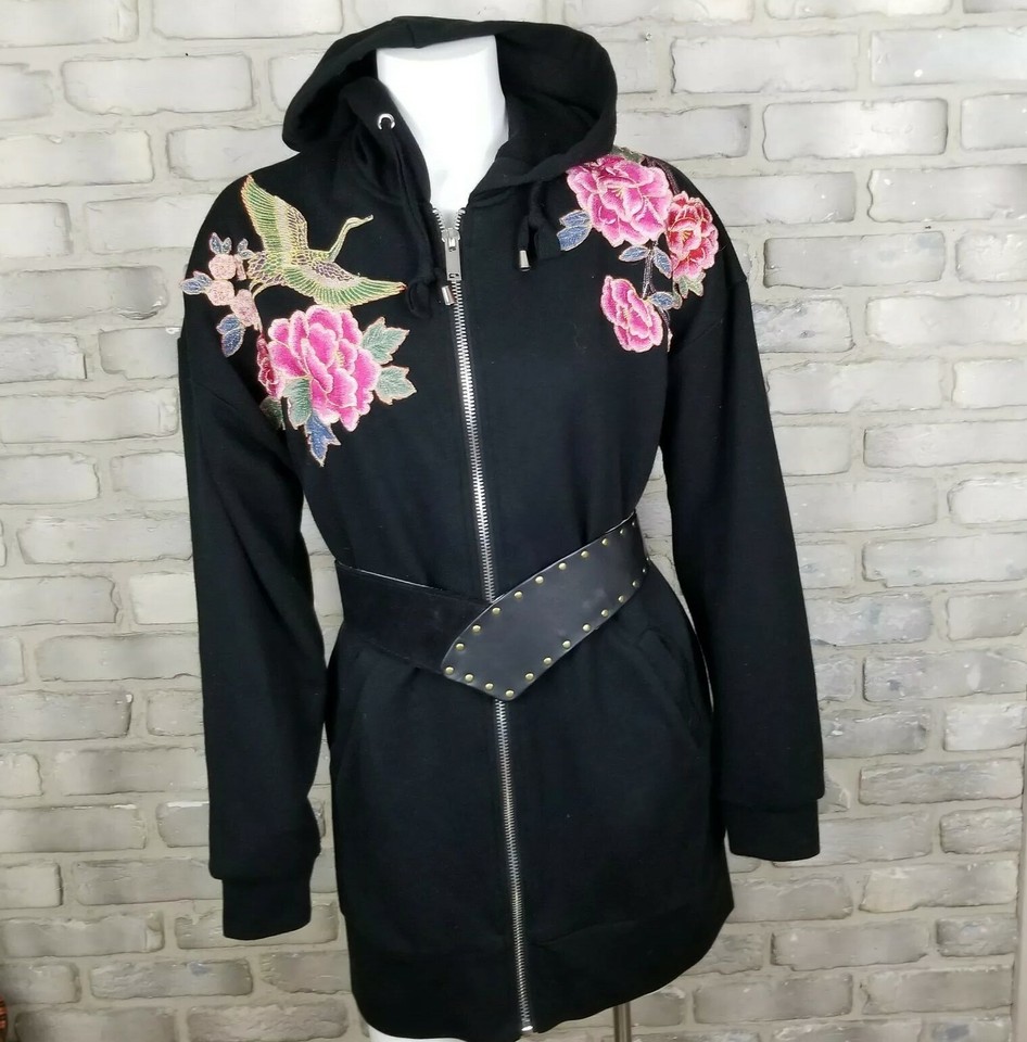 Sweater Dress Sze S Black Pink Embroidery Phoenix Bird Floral Rose by ...