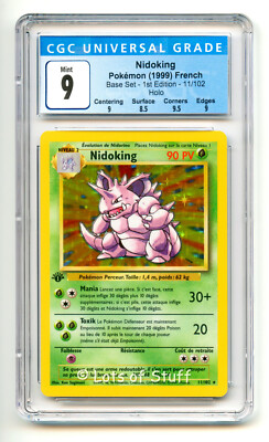 CGC 9 MINT French Nidoking Base 1st Edition Holo Pokemon Sub Grades 11/ ...
