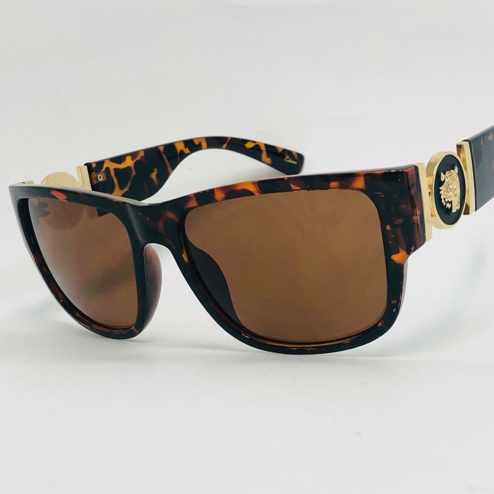 Men Sunglasses Dark Lens Rappers Retro Style Shades Gold Lion Head ...