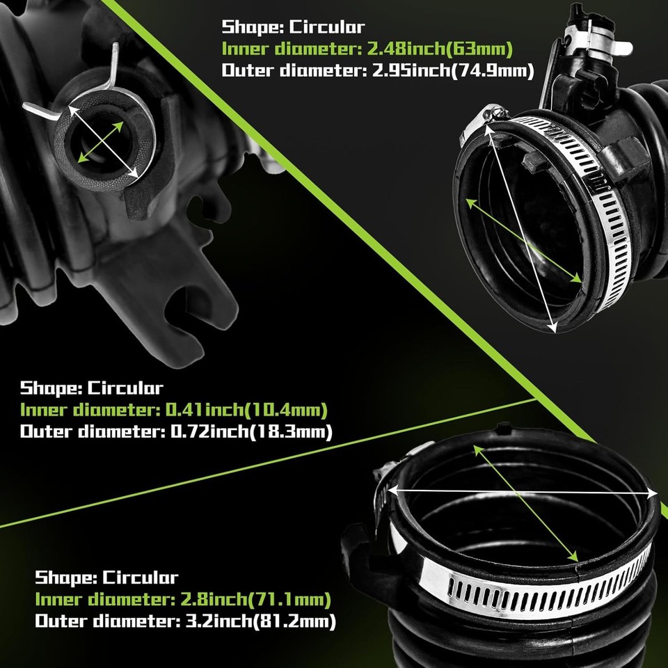 Engine Air Intake Hose Tube With Clamps Compatible 17225-R1A-A01, Black ...