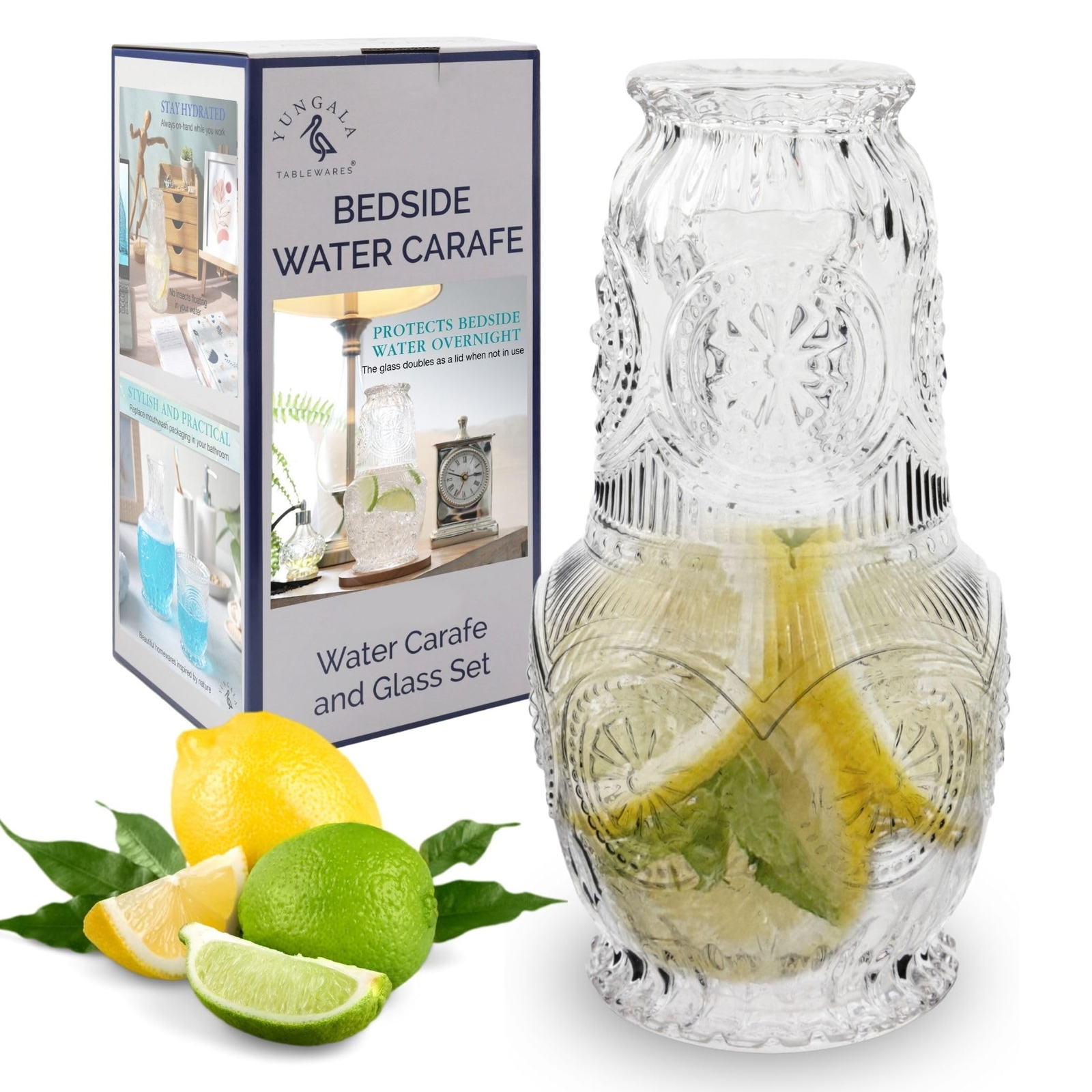 Bedside Water Carafe And Glass Set Vintage Mini Carafe With Small Glass ...