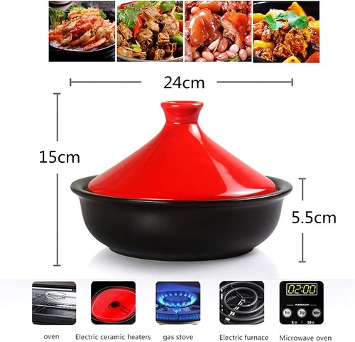 Moroccan Cooking Tagine Pot w/ Enameled Ceramic Base and Ceramic Lid ...