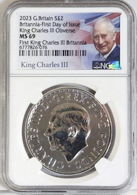 2023 £2 first silver britannia with king charles III ngc ms69 fdoi KC ...