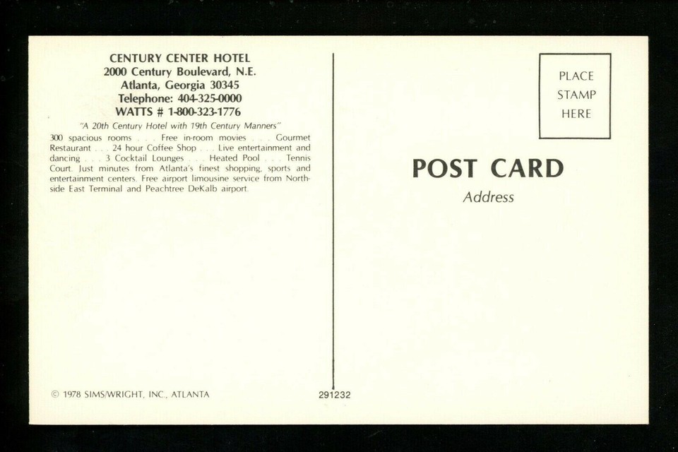 Georgia GA postcard Atlanta Century Center Hotel Lobby Interior View | eBay