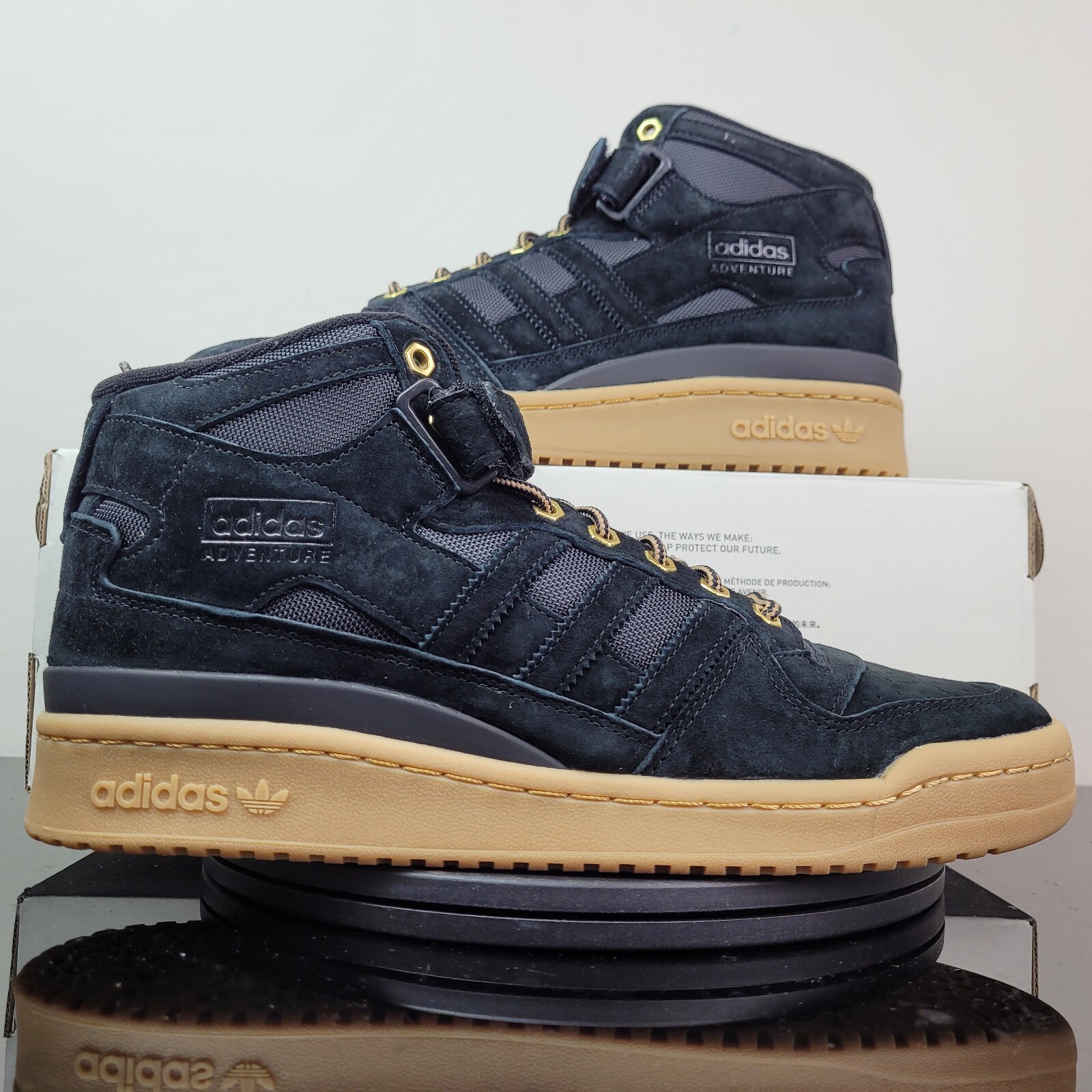 Adidas Originals Forum Mid Athletic Black Gum Suede Shoes GZ4620 Men's ...