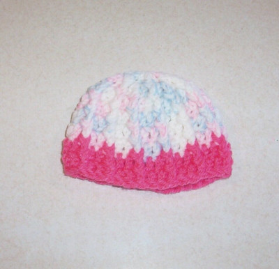 Crochet Varigated Baby Pastels with Pink Trim Ribbed Stocking Cap 16 ...