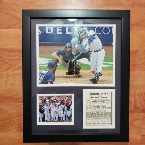 11x14 FRAMED DEREK JETER 8X10 PHOTO 3,000TH HIT COLLAGE CAREER STATS ...