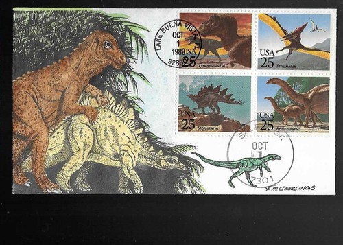 US FDC FIRST DAY COVER DINOSAURS 1989 HAND PAINTED BY GEERLINGS | eBay
