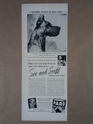 1940s PARD Dog Food Champion Great Dane Robcav Kennels Vintage Poster ...