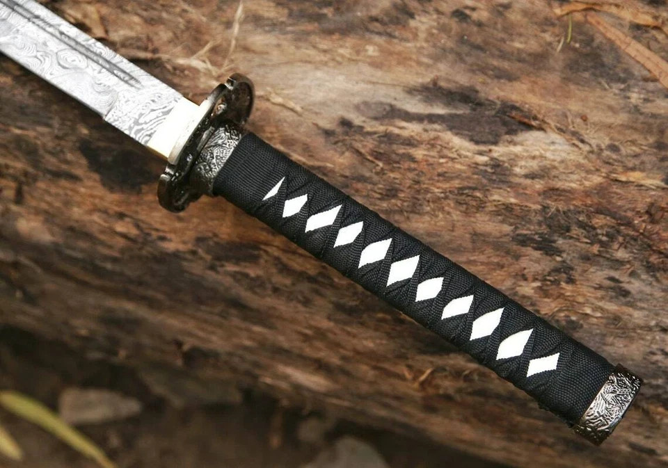 HANDMADE JAPANESE SAMURAI KATANA SWORD DAMASCUS FOLDED STEEL SHARP FULL ...