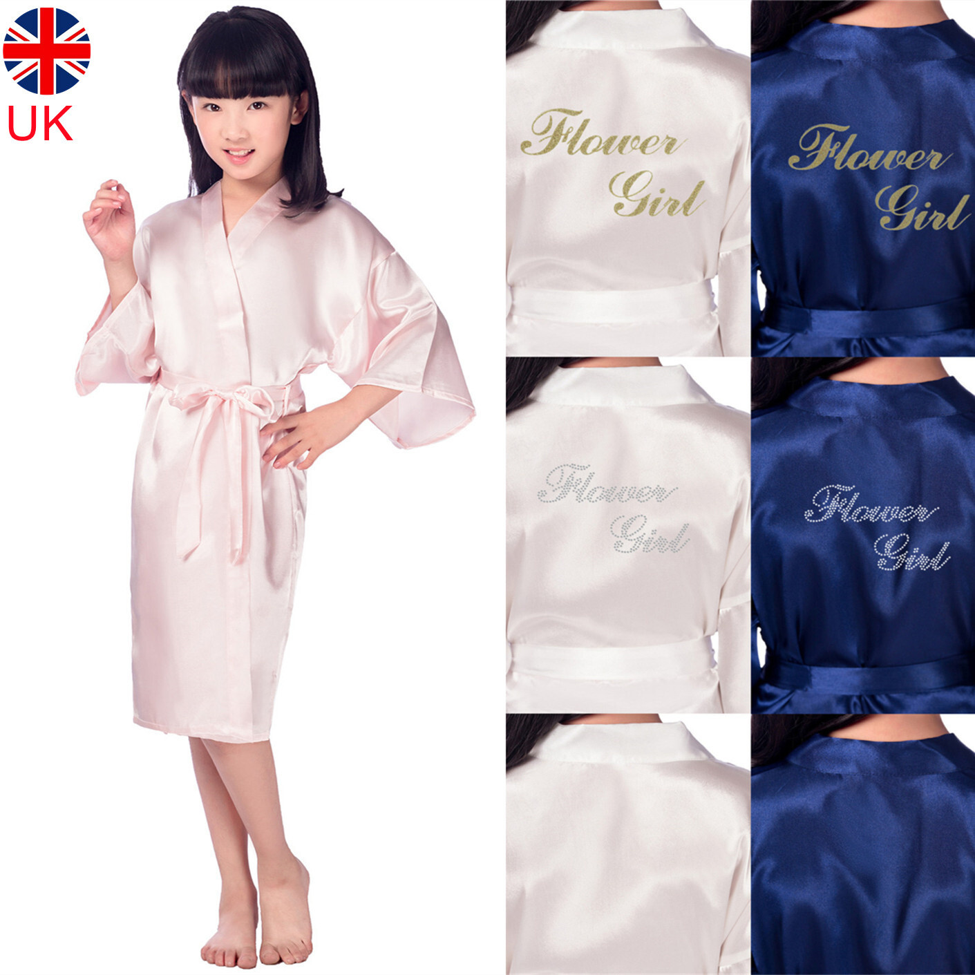 UK Child Silk Satin Flower Girls Kimono Robe Nightwear Wedding Gown ...
