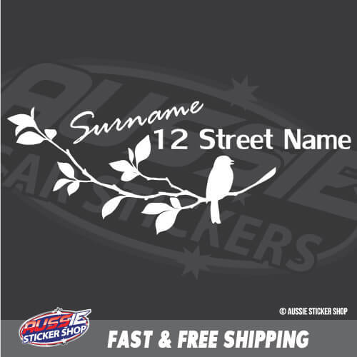 CUSTOM ADDRESS & SURNAME BIRD MAILBOX STICKER Decal Car Vinyl ...