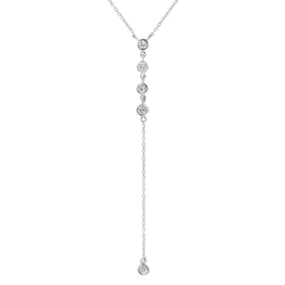 14K WHITE GOLD PAVE DIAMOND DANGLE DANGLING CHAIN PENDANT Y CLEAVAGE ...