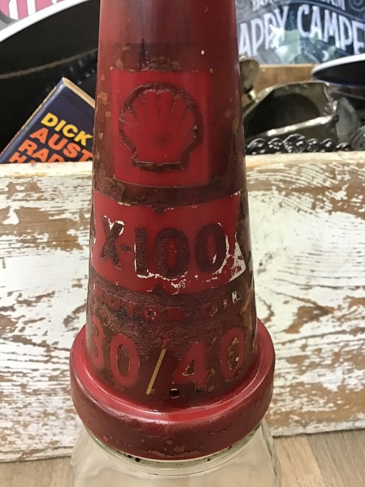 VINTAGE Shell X100 Motor Oil Pourer & 1 Quart Bottle | eBay Australia
