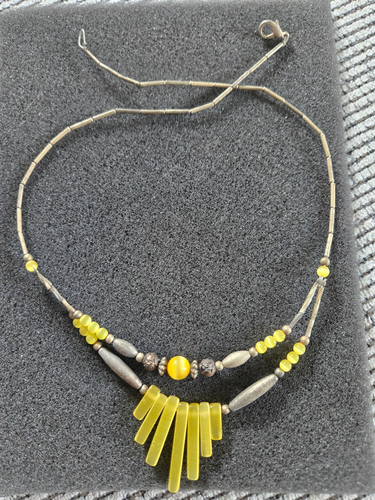 Vintage Multi Strand Necklace Silver Metal Beads with Yellow Bars ...