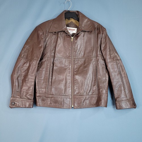 McGregor Men's Genuine Leather Full Zip Bomber Jacket Coat Lined Brown ...