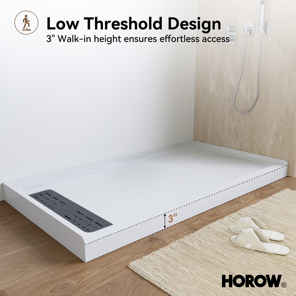 HOROW Shower Base,Slip-Resistant Rectangle Single Threshold Shower Pan ...