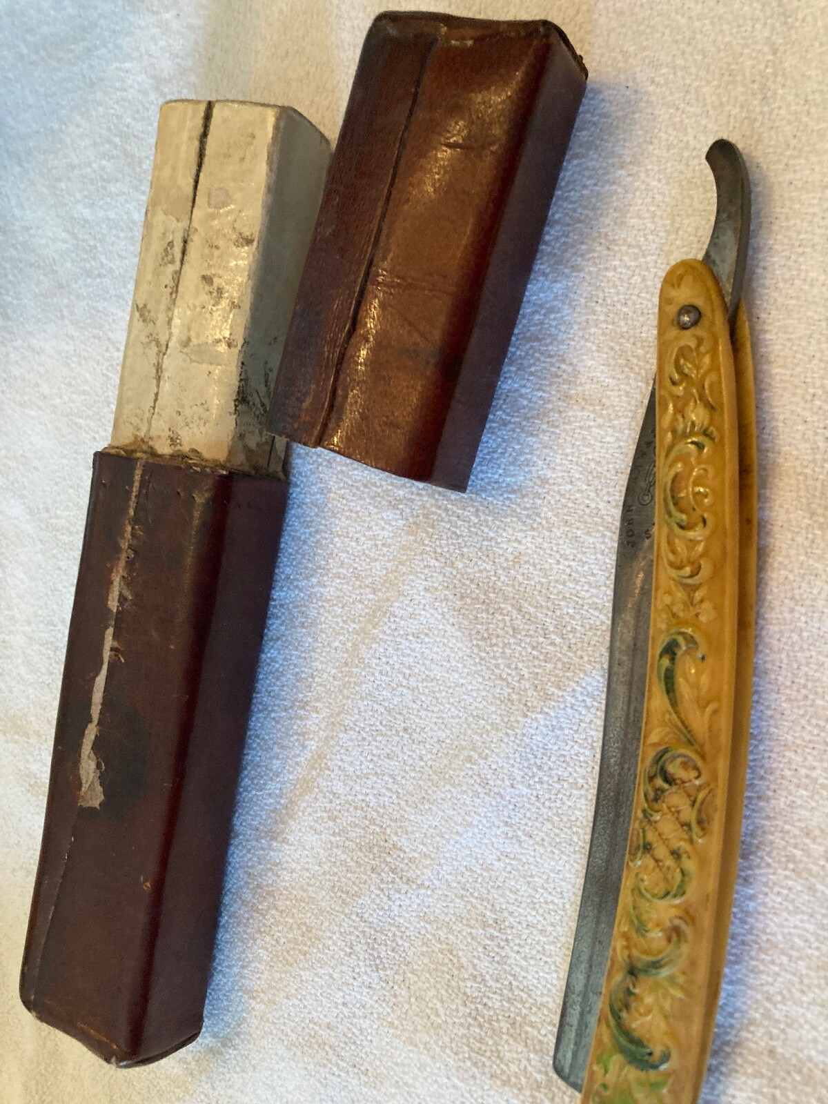 John Shaw Sheffield Straight Razor With Celluloid Cast Decoration ...