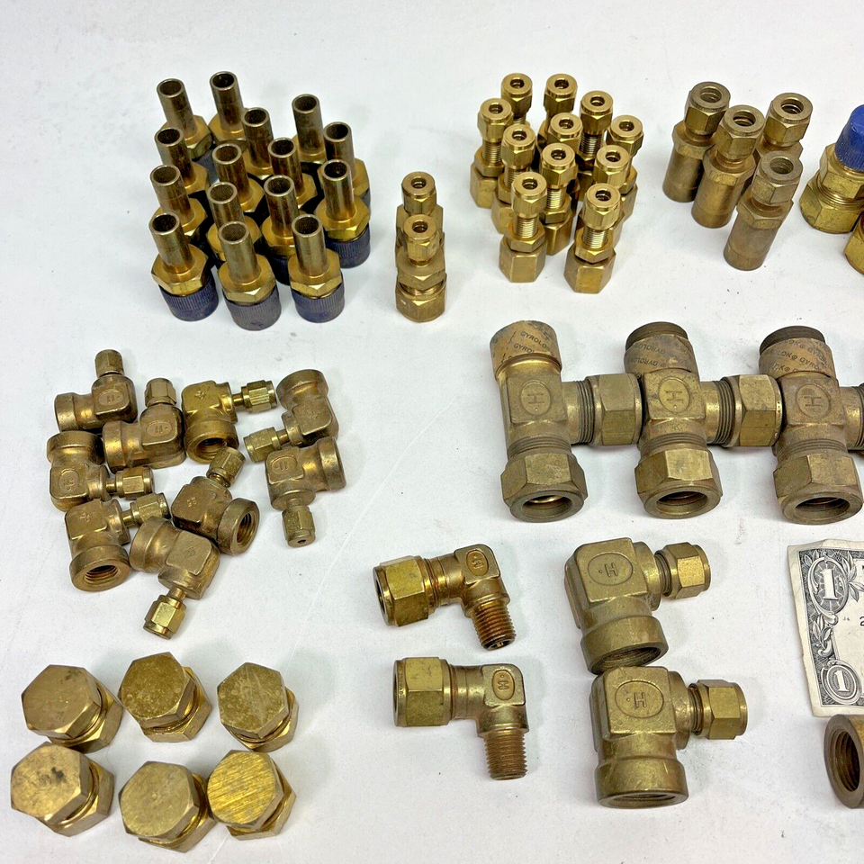 NEW 200+ pcs LARGE LOT GYROLOK HOKE BRASS TUBING TUBE COMPRESSION ...