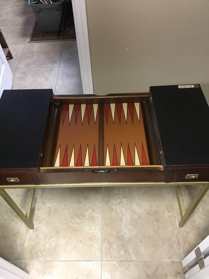 1962 LANE 6900 Wood Backgammon Table with Drawers & metal legs 42" x 20 ...