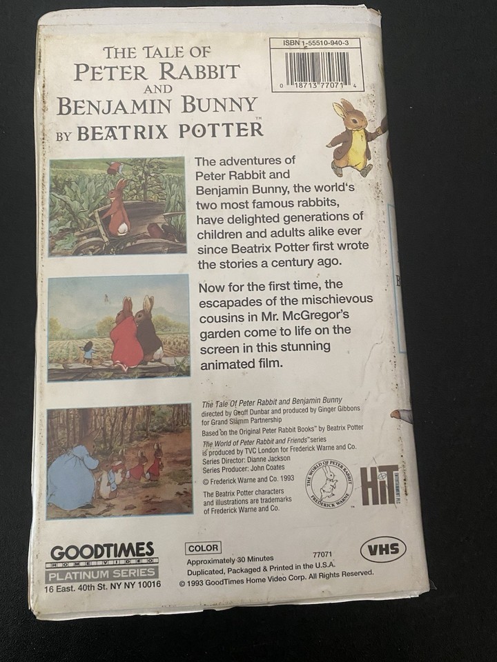 The Tale Of Peter Rabbit And Benjamin Bunny Beatrix Potter VHS VTG Tape ...
