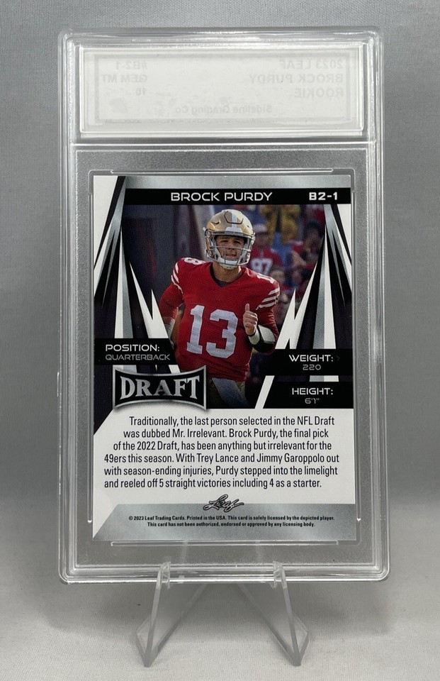 Brock Purdy Rookie Graded 10 Gem Mint 2023 Leaf #B2-1 49ers RC Draft | eBay