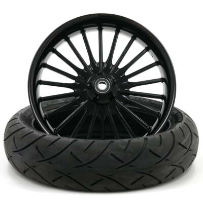 Pulse Black 18 x 5.5" FAT Front Wheel 180 Tire 2000-2021 Harley Touring ...