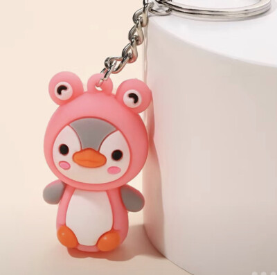 Cute Penguin Keychains Pink Frog Suit Keyring Fun Kawaii Costume PVC ...