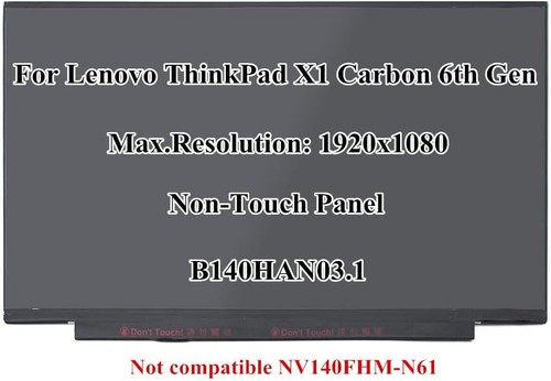 14.0" B140HAN03.1 For Lenovo ThinkPad X1 Carbon 6th Gen 20KH FHD LCD ...
