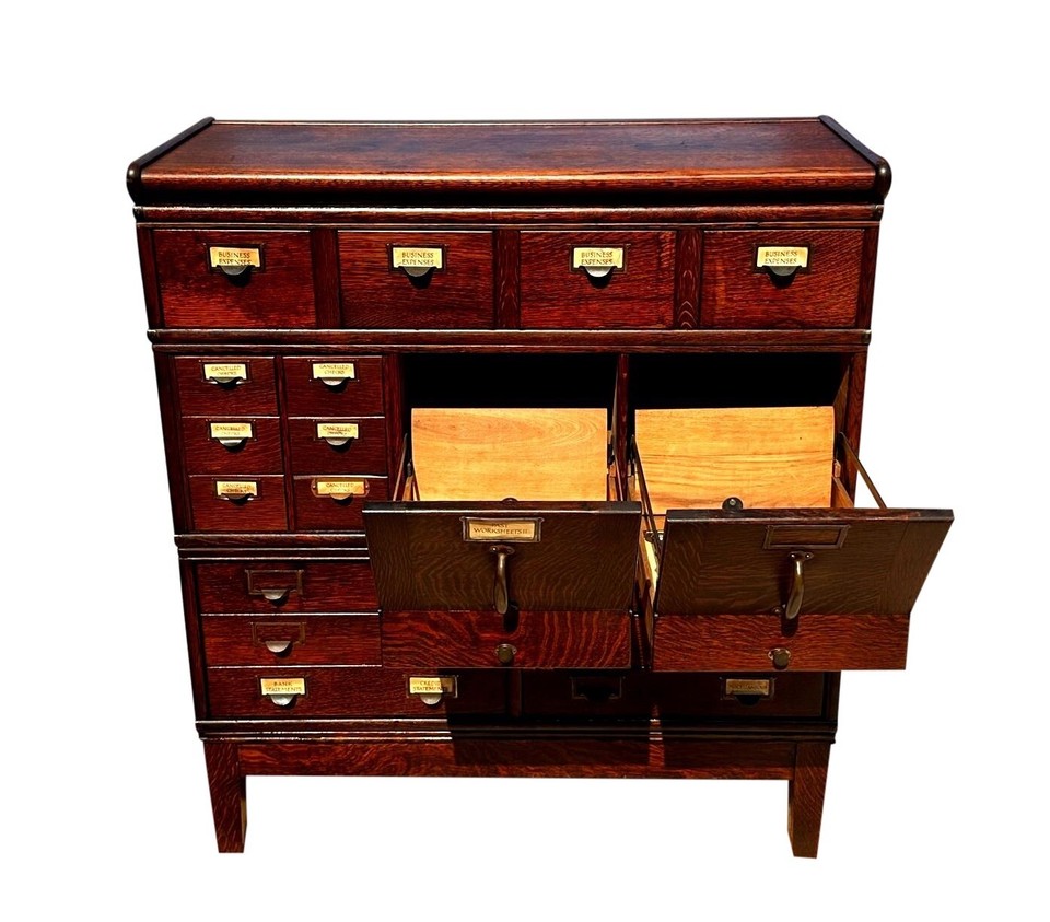 ANTIQUE ARTS & CRAFTS TIGER OAK STACKING FILE CABINET - INDEX ...
