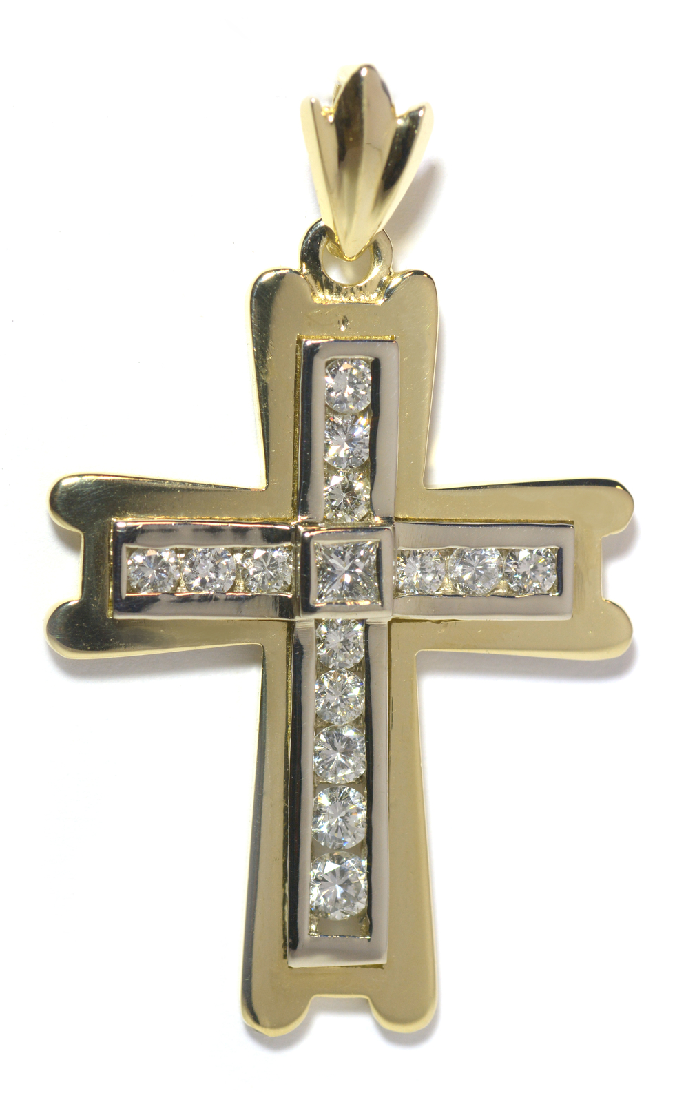 Diamond Cross Pendant Necklace with Princess Rounds in 14k Two-Tone ...