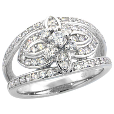 Sterling Silver Vintage Style Flower Cut Out Ring w/ Brilliant Cut CZ ...