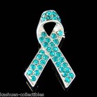 Teal Blue Ovarian Cervical Cancer Ribbon made with Swarovski Crystal ...