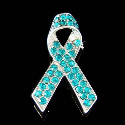 ~Teal Blue Ovarian Cervical Cancer Ribbon made with Swarovski Crystal ...