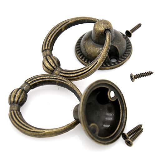 6 PCs Vintage Antique Brass Drop Ring Pulls -Drawer Ring Handles with Two Scr... | eBay