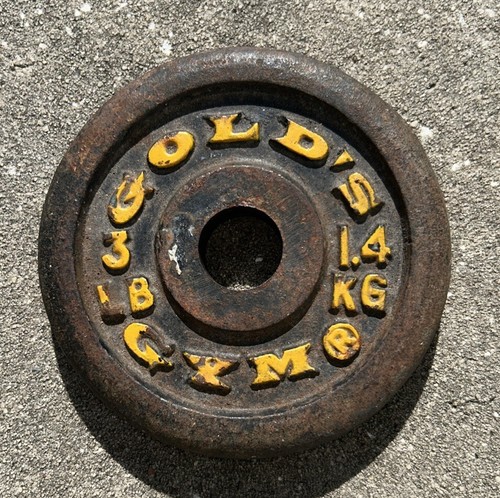 Vintage Gold's Golds Gym 3 Pound Weight 1" Bar Hole 5" Diameter Across ...
