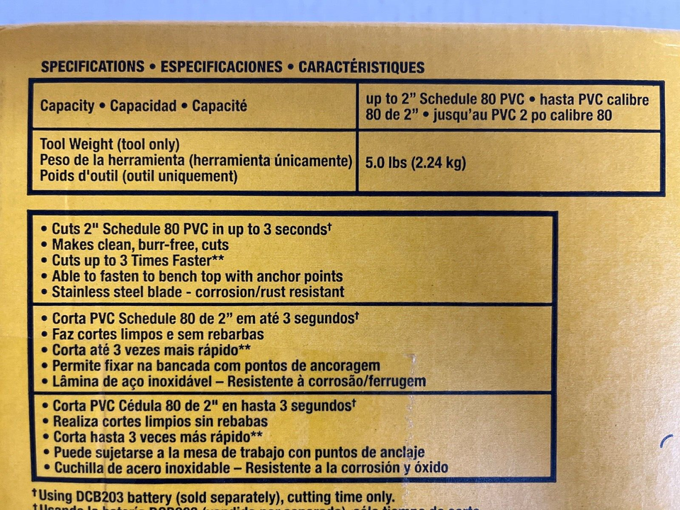 DeWalt DCE180B Plastic Tubing Cutter (Tool Only) Manufactured in 2024 ...