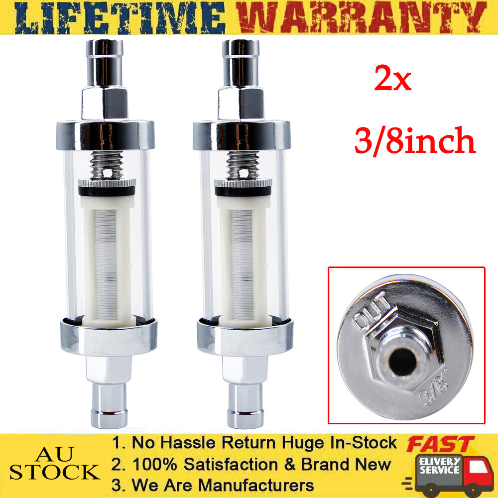 2Pcs Universal Fuel Filter Clear View Inline 3/8" Chrome Glass Hose ...