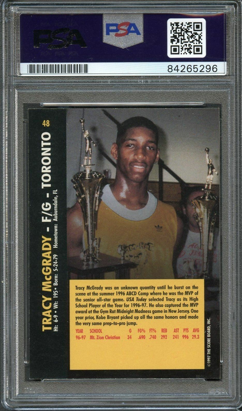 1997 Score Board #48 Tracy McGrady Signed Card AUTO PSA/DNA Slabbed RC ...