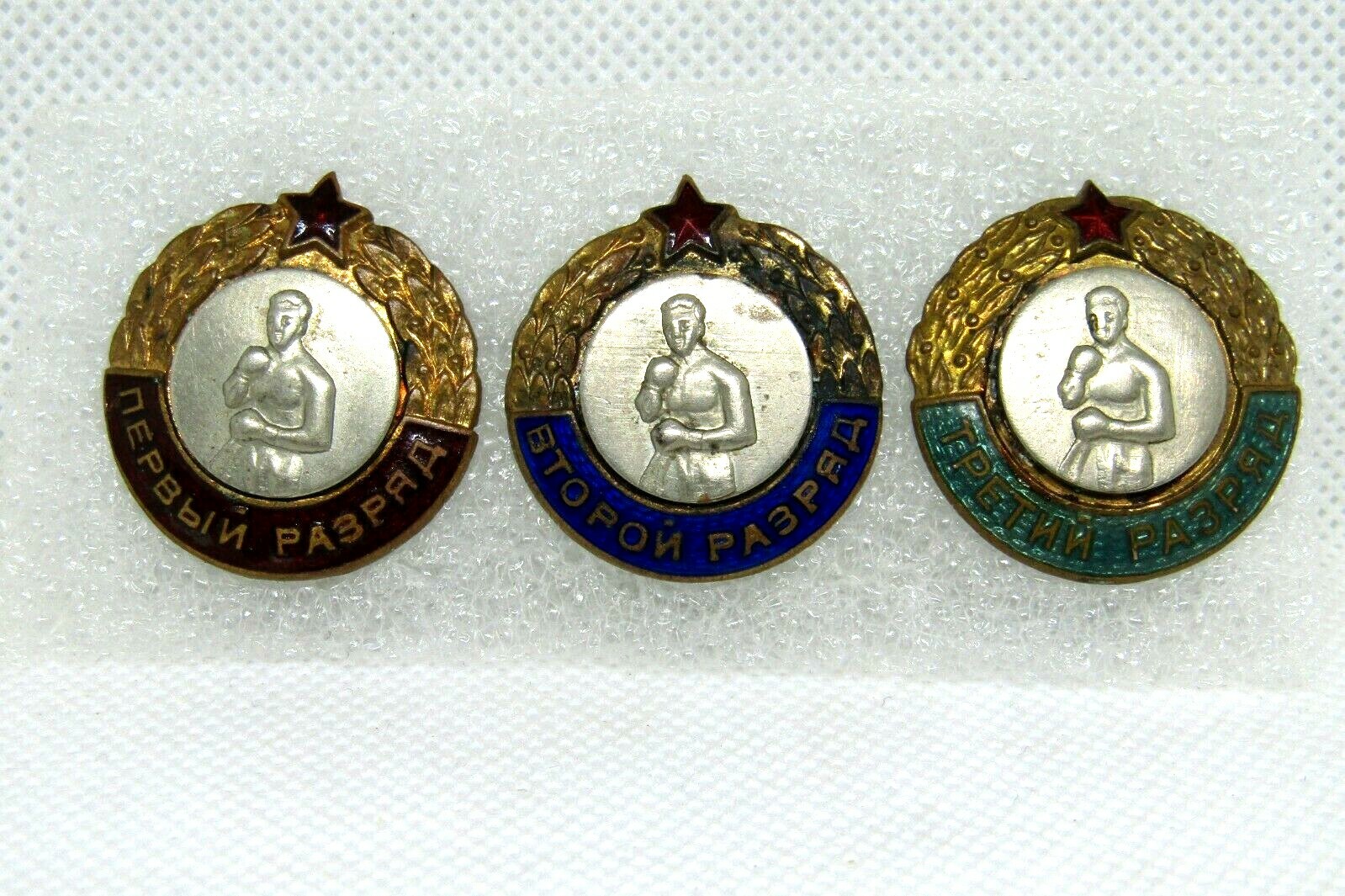 Soviet Boxing Sport Enamel Badge USSR SET - 1 2 3 categories 50th year ...