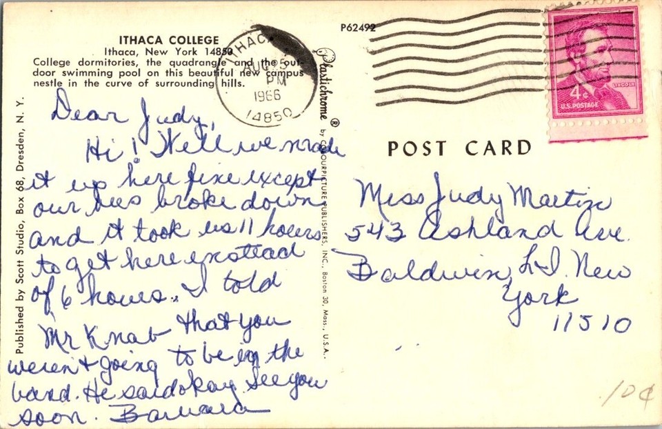 vintage postcard- Ithaca College New York Campus Dormitories Aerial ...